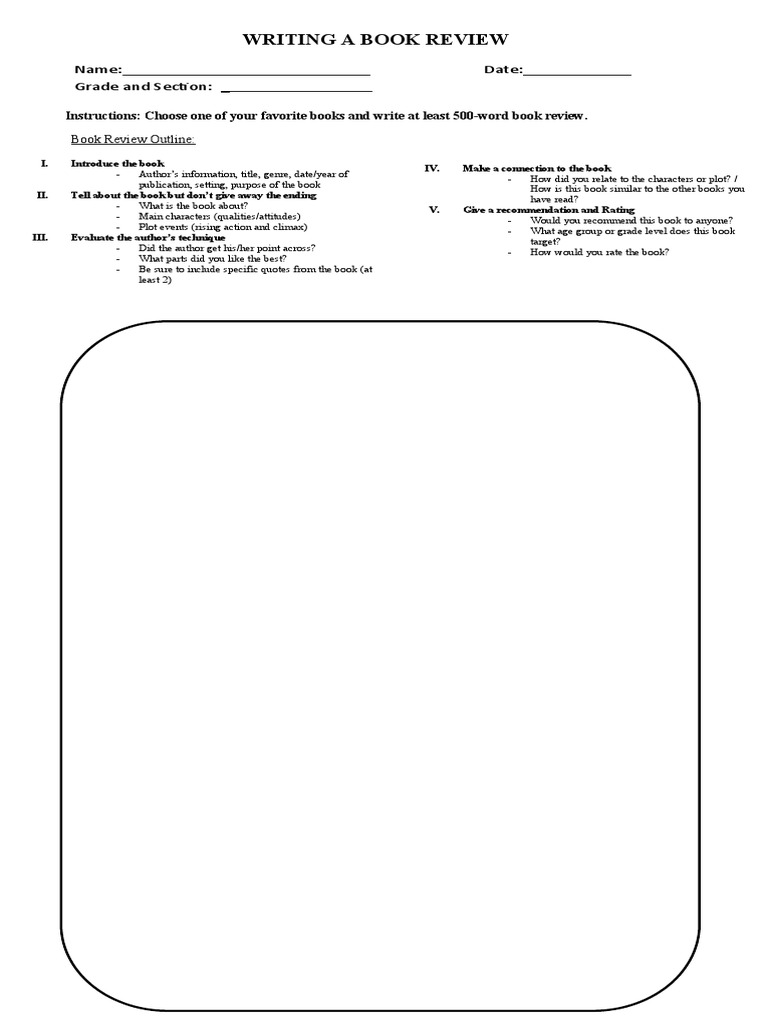 Writing A Book Review: Instructions: Choose One of Your Favorite Books ...