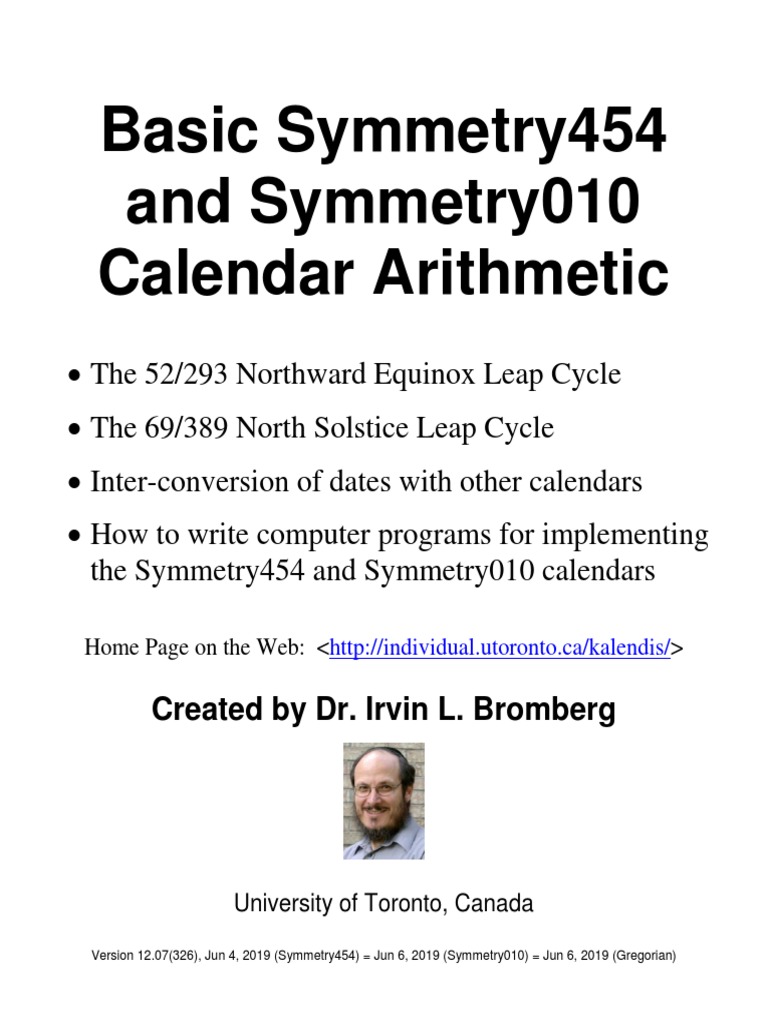 Basic Symmetry454 and Symmetry010 Calendar Arithmetic: Created by Dr ...