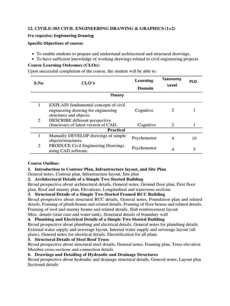 Civil Engineering Drawing Course Outline | PDF | Computer Aided Design ...