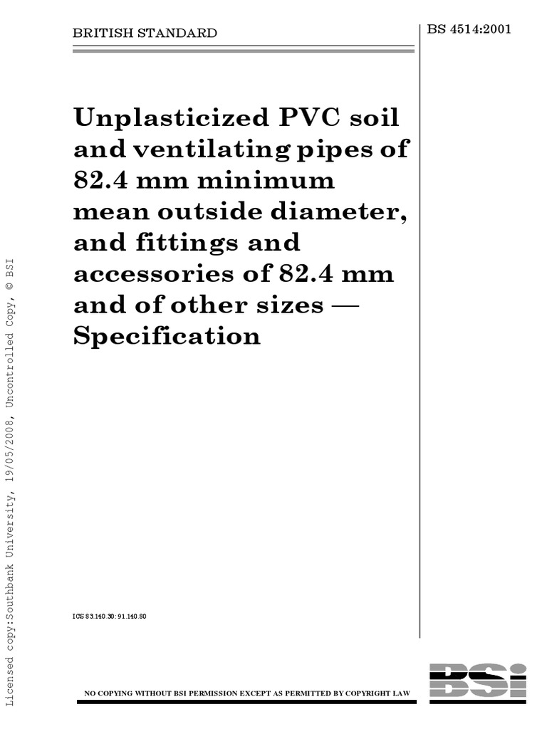 BS 4514 2001 PDF | PDF | Pipe (Fluid Conveyance) | Polyvinyl Chloride
