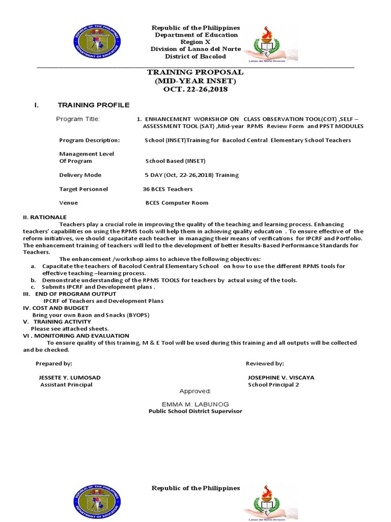 Training Proposal SCHOOL INSET 2018 | PDF | Behavior Modification | Cognition