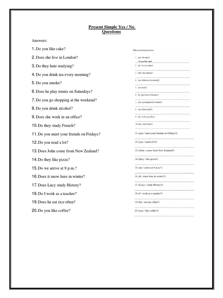 Present Simple Yes/No Questions Guide | PDF