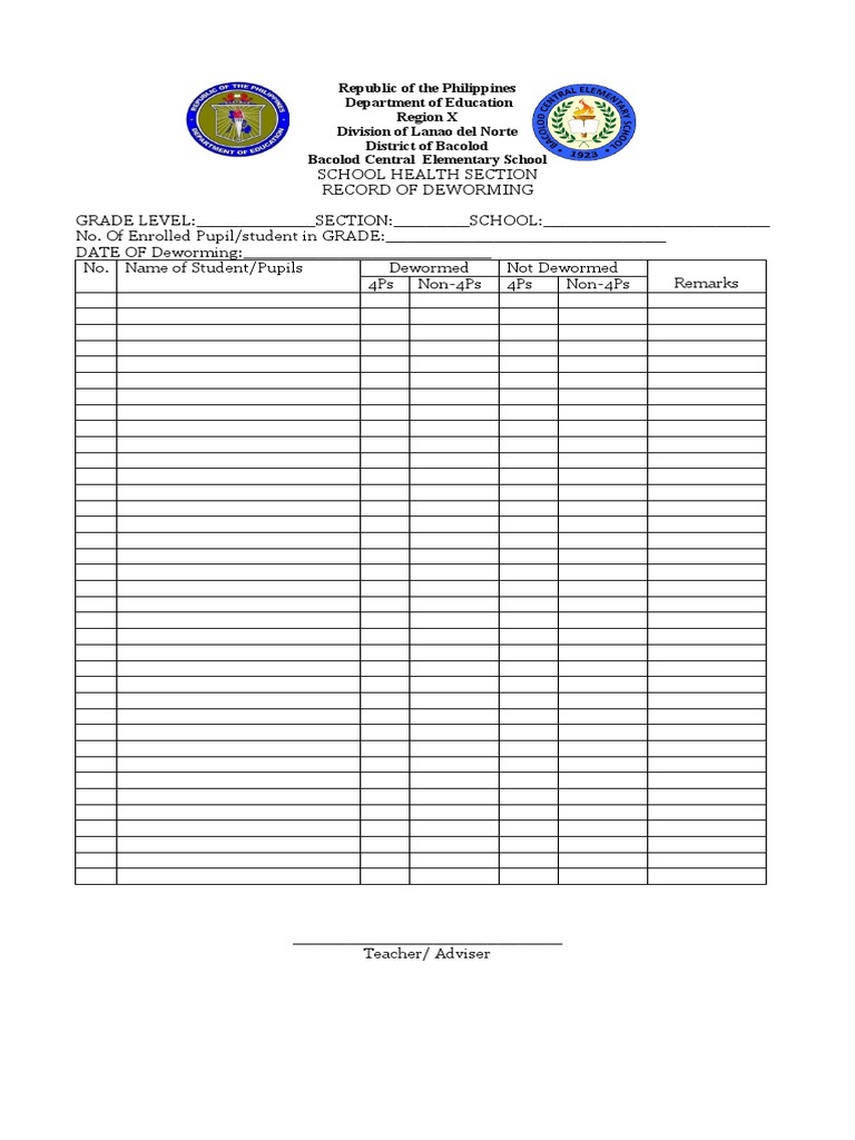 Grade Level Deworming Template | PDF