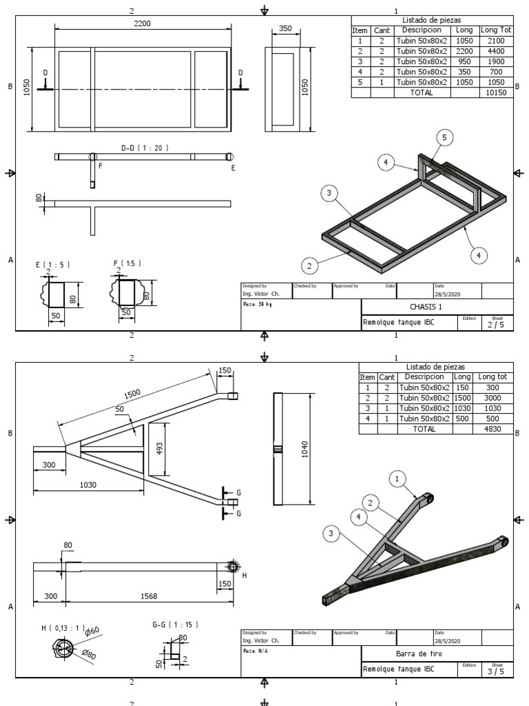 Technical Drawings and Parts List for an IBC Tank Trailer | PDF
