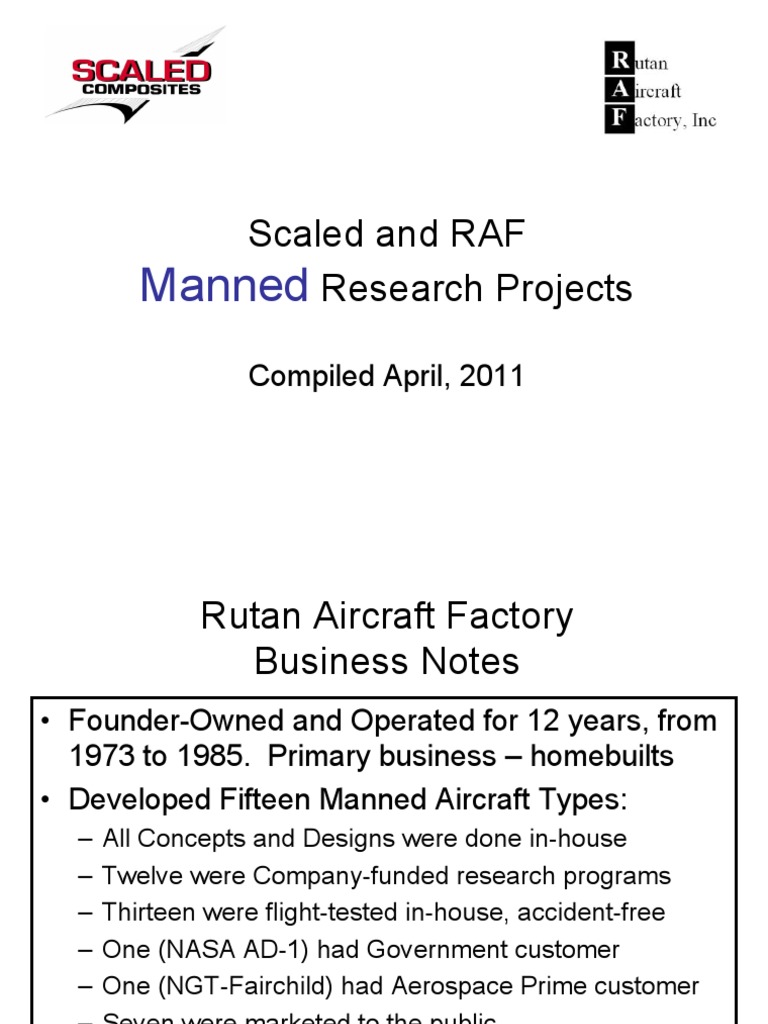 Scaled and RAF Research Projects: Manned | PDF | Homebuilt Aircraft ...