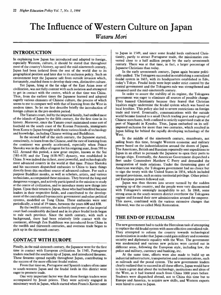 The Influence of Western Culture On Japan | PDF | Japan | Schools