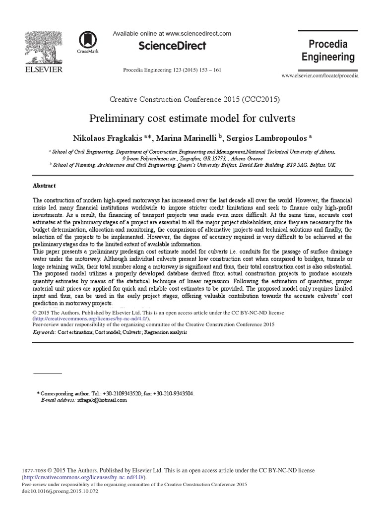 Preliminary Cost Estimate Model For Culverts | PDF | Errors And ...