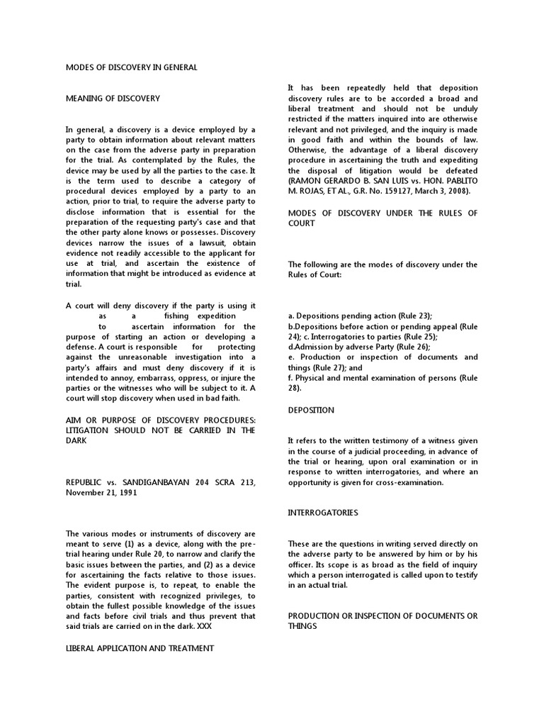 Understanding Discovery Modes in Law | PDF | Deposition (Law ...