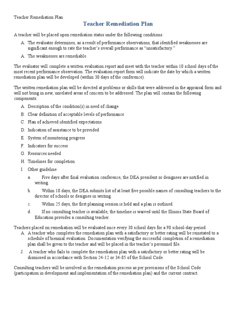 Teacher Remediation Plan | PDF | Teachers | Evaluation
