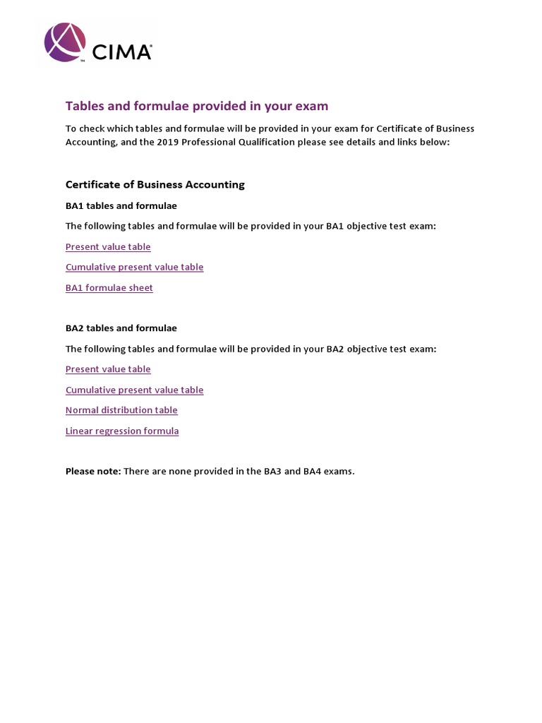 Tables and Formulae 2019 Qualification 19-9-19 | PDF