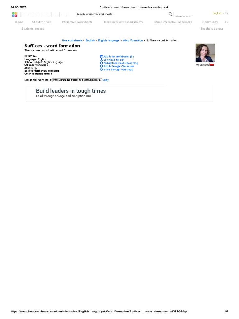 Suffixes - Word Formation - Interactive Worksheet | PDF | Worksheet ...