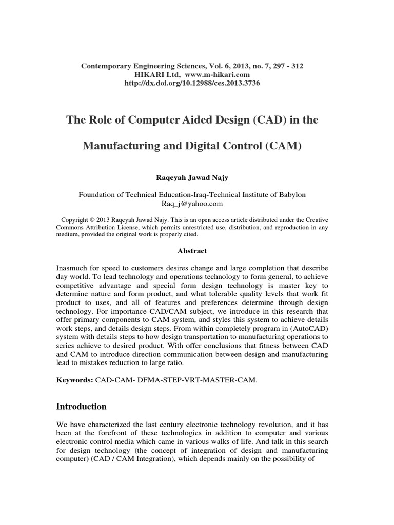 The Role of Computer Aided Design (CAD) in The Manufacturing and ...
