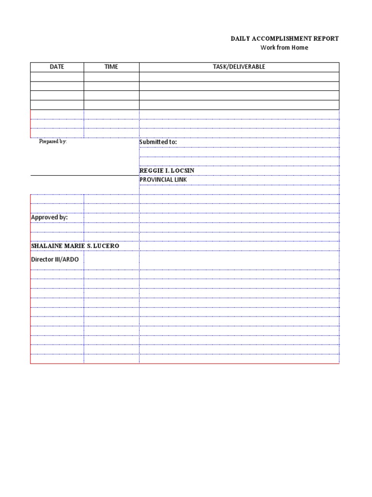 Name of Staff: Work From Home Date Time Task/Deliverable | PDF