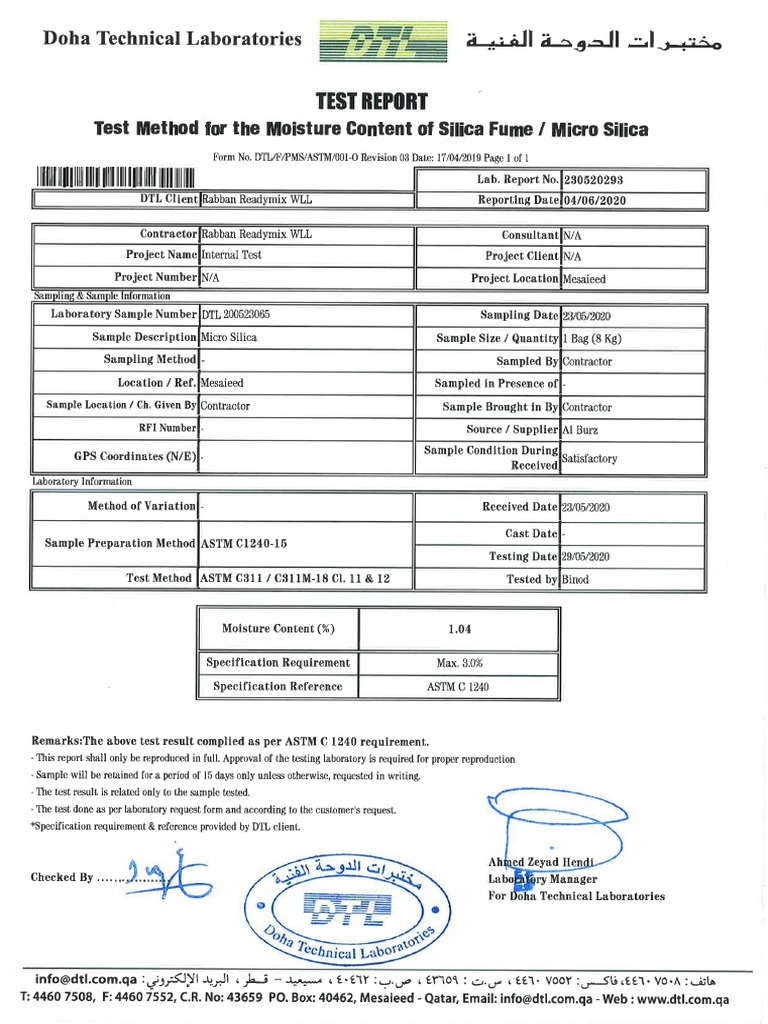 Rabban RM - Microsilica Test | PDF