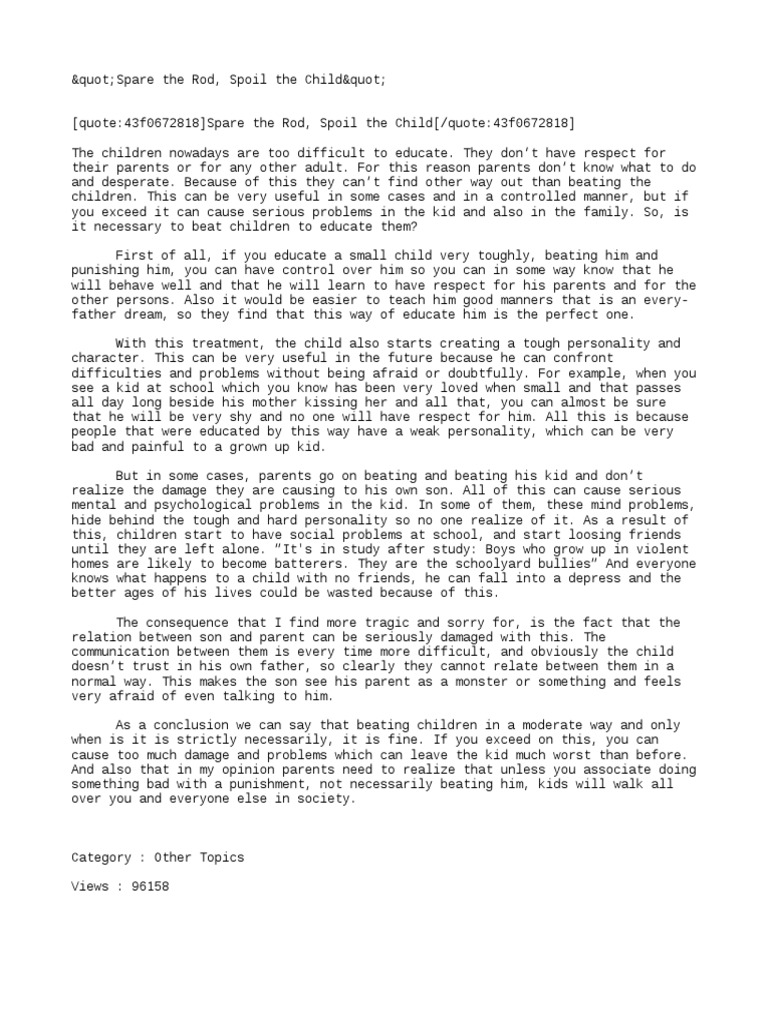 Spare The Rod Spoil The Child | PDF | Behavioural Sciences ...