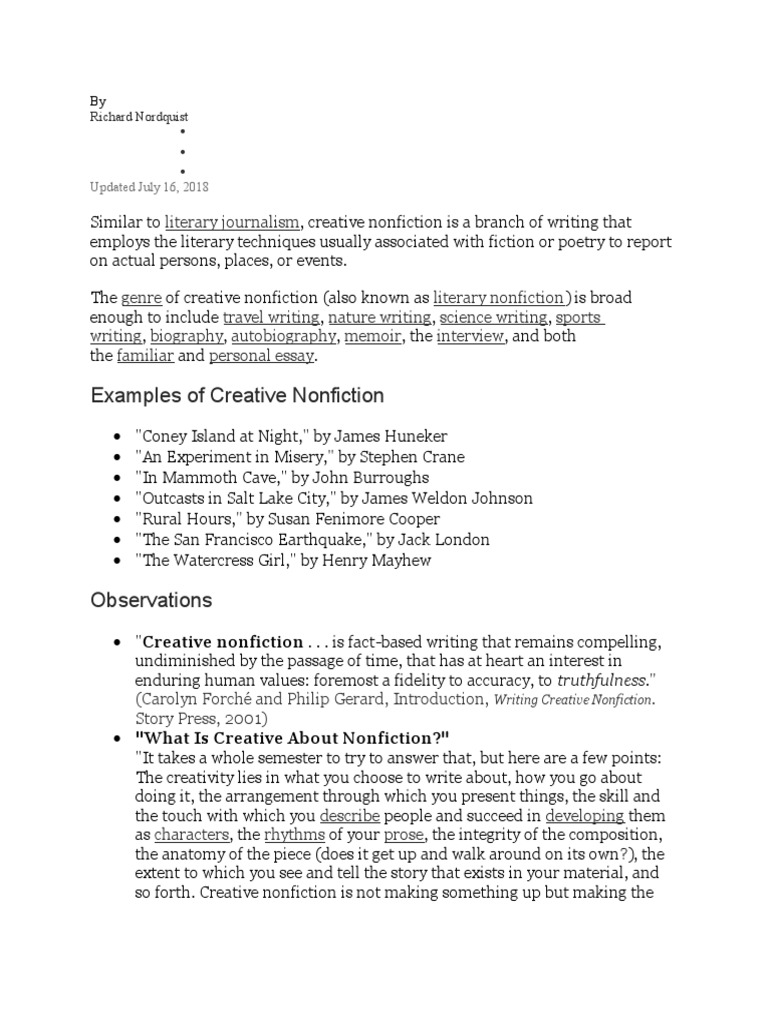 Examples of Creative Nonfiction: Literary Journalism | PDF | Creative ...
