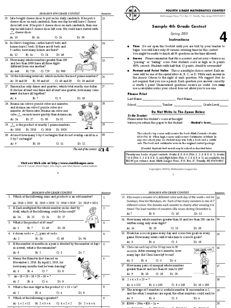 Sample 4th Grade Contest: Instructions | PDF | Teaching Mathematics