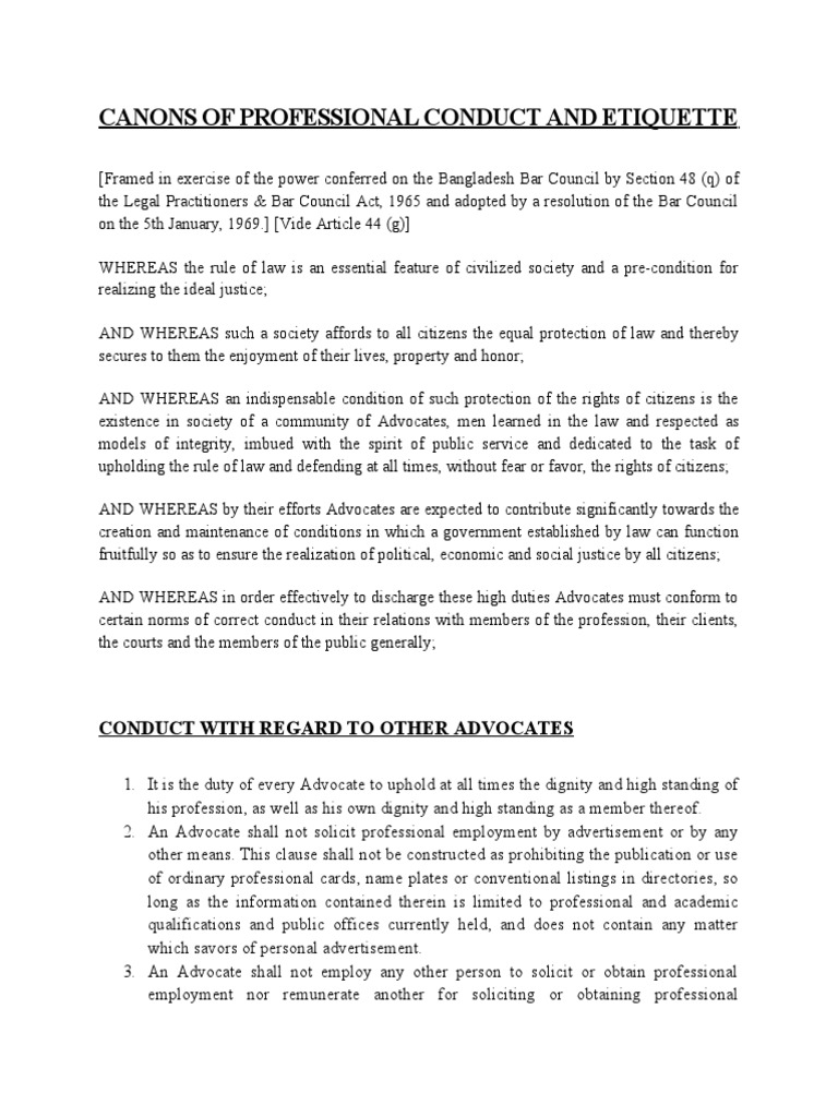 Canons of Professional Conduct and Etiquette: Conduct With Regard To ...