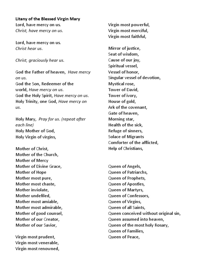 The New Litany of The Blessed Virgin Mary | PDF | Mary, Mother Of Jesus ...