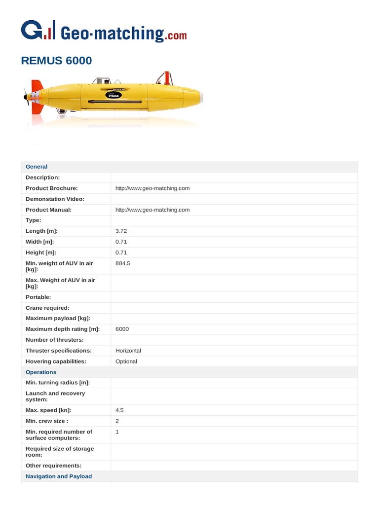 Product Brochure for the REMUS 6000 Autonomous Underwater Vehicle ...