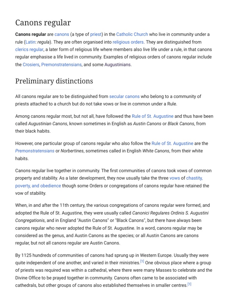 Canons Regular | PDF | Catholic Orders And Societies | Church Organization