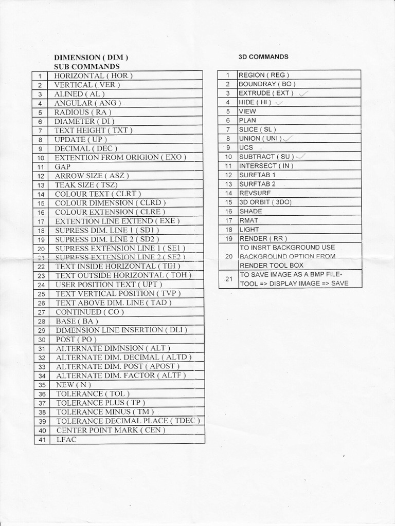 Autocad 3D Dimension Commands List | PDF