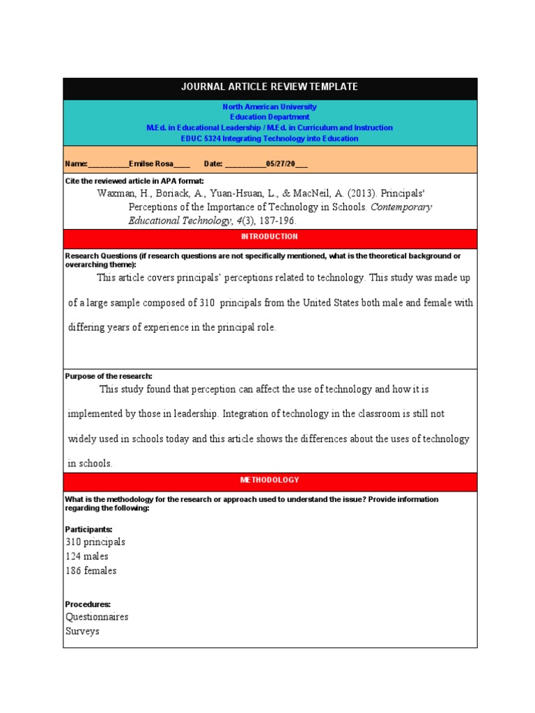 Journal Article Review Template | PDF | Survey Methodology | Teachers