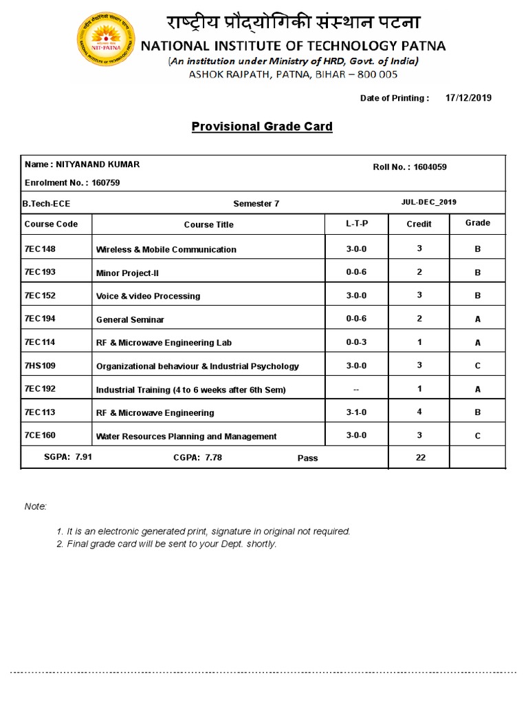 GradeCardBtecprint PDF | PDF | Technology & Engineering