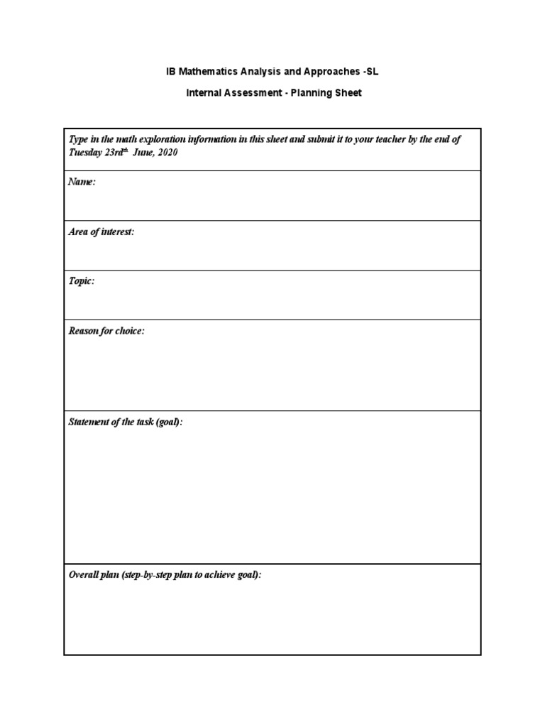 IB Mathematics Analysis and Approaches - SL Internal Assessment ...