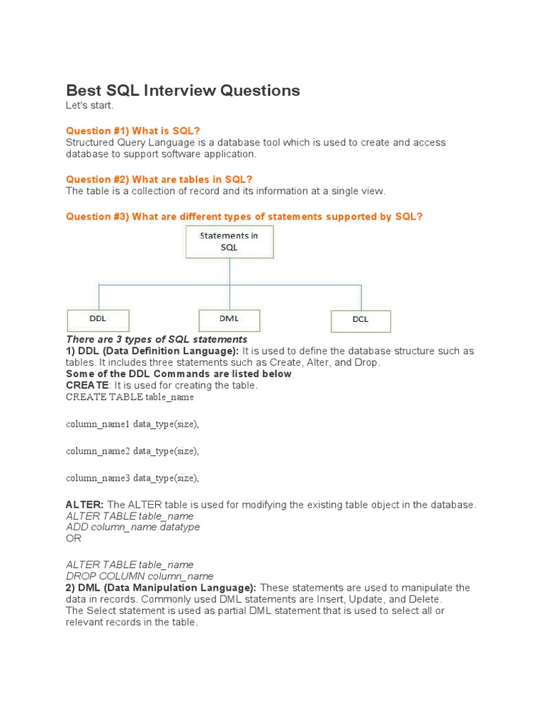 Best Sql Interview Questions Pdf Relational Database Database Transaction