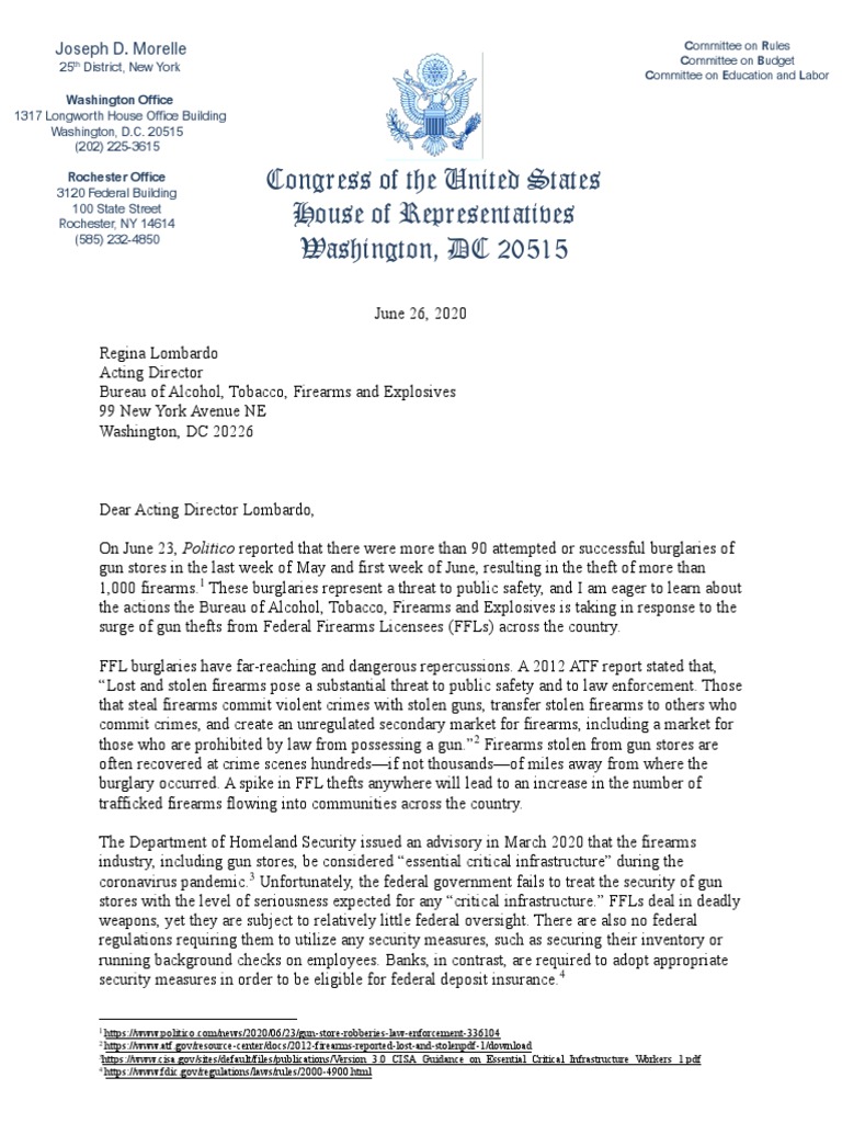 2020.06.26 Morelle FFL Letter To ATF | PDF | Bureau Of Alcohol | Crime ...