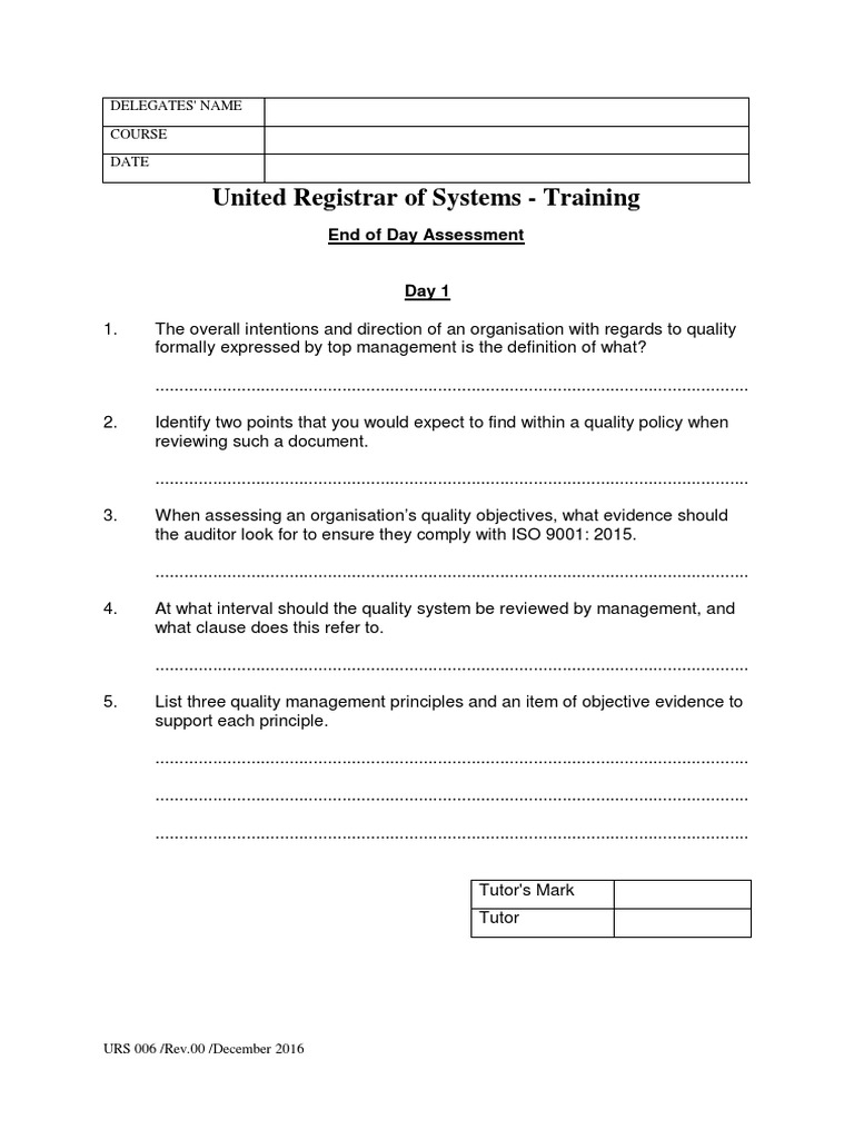End of Day 1 Test | PDF