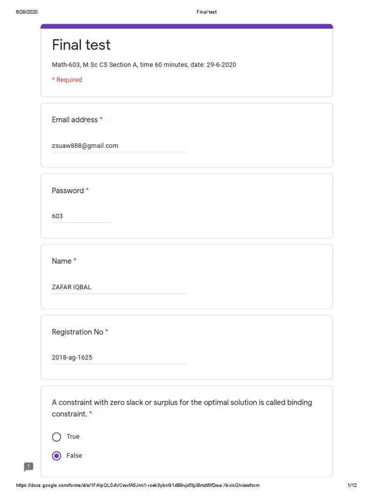 Final Math Test Results | PDF | Mathematical Optimization | Applied ...