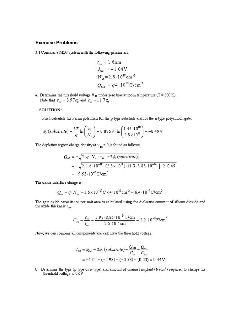 Exercise - Problems ch3 PDF | PDF | Field Effect Transistor | Mosfet