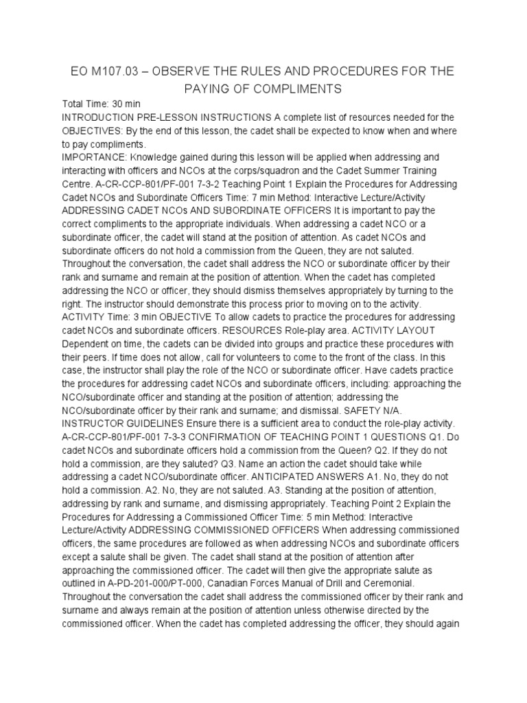 EOM - Class | PDF | Non Commissioned Officer | Cadet