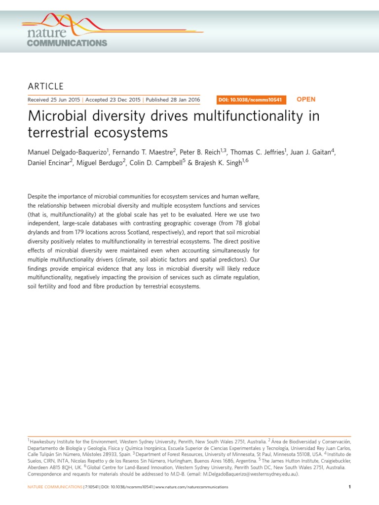 Microbial Diversity Drives Multifunctionality in Terrestrial Ecosystems ...