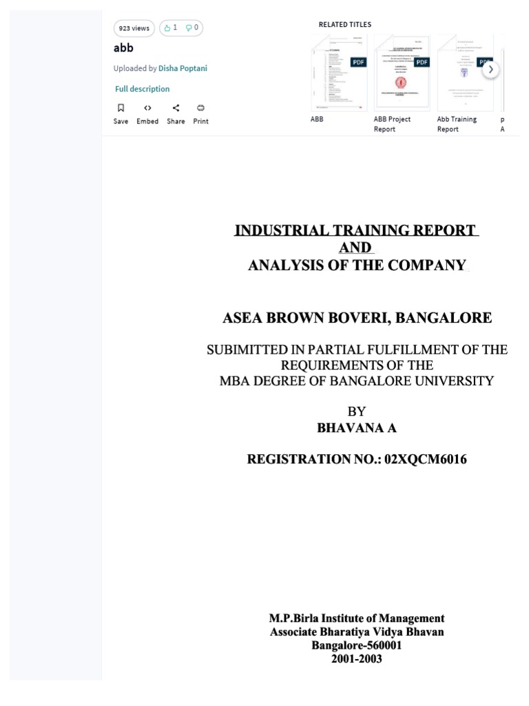 An Analysis of Asea Brown Boveri (ABB) India Through an Industrial Training Report | PDF ...