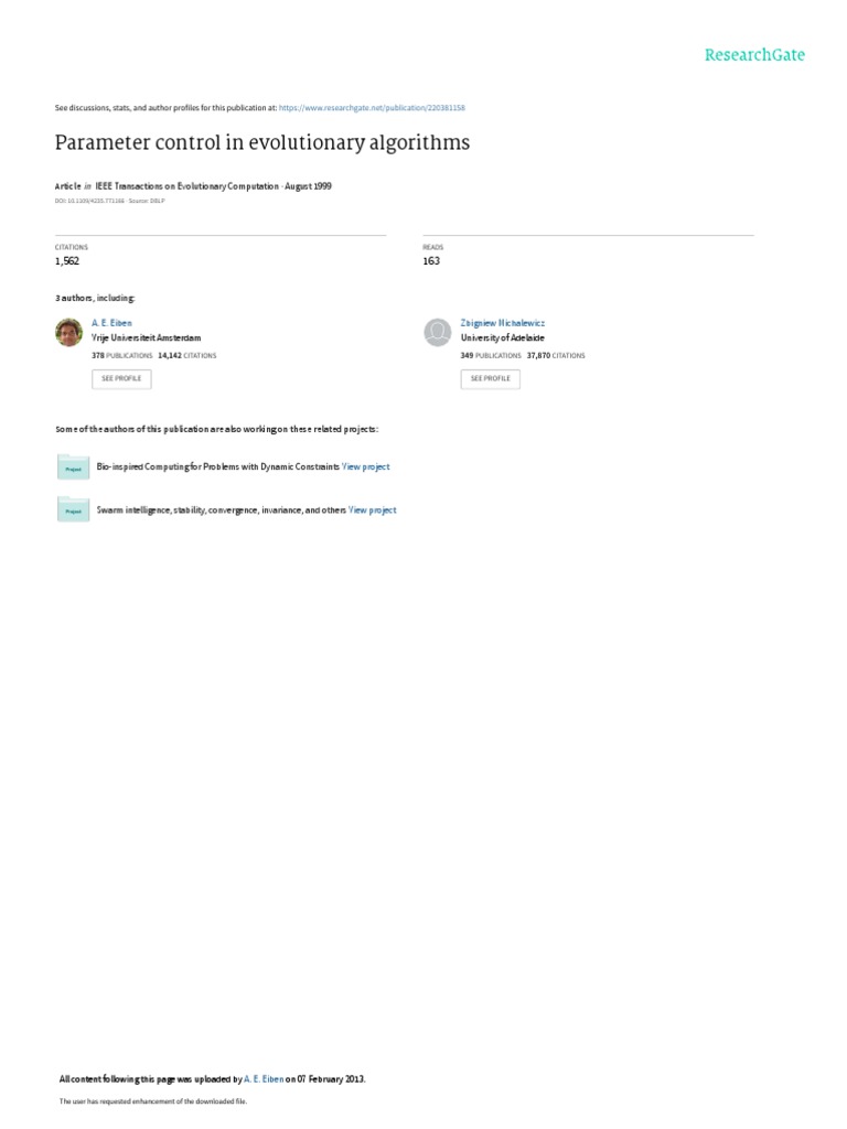 Parameter Control in Evolutionary Algorithms | PDF | Mathematical ...