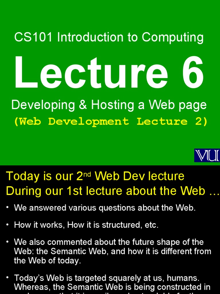 CS101 Introduction To Computing: (Web Development Lecture 2) | PDF | Html | World Wide Web