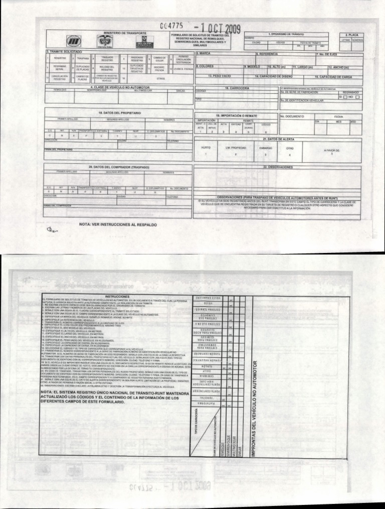 Formulario de Solicitud de Tramites Del Registro Nacional de Remolques ...