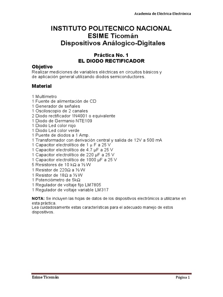 Practica Diodo | PDF | Diodo | Rectificador
