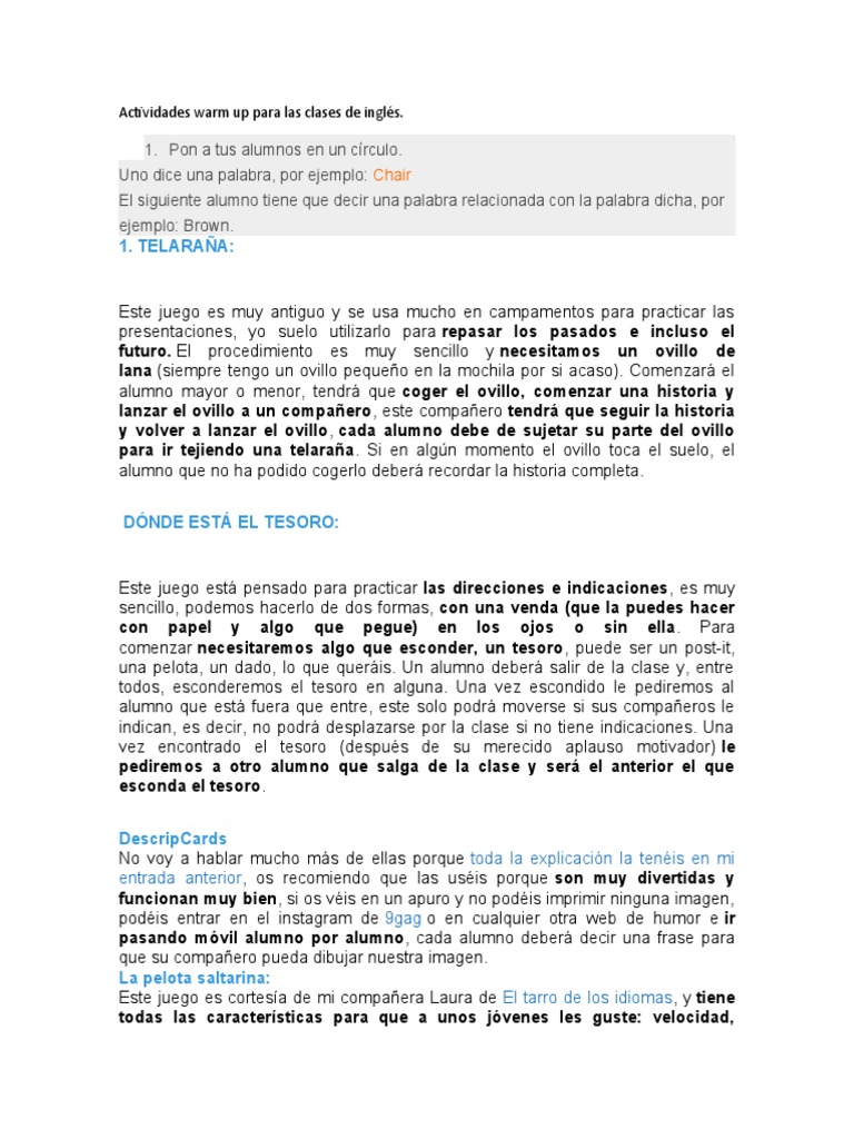 Actividades Warm Up para Las Clases de Inglés | PDF | Verbo | Idiomas