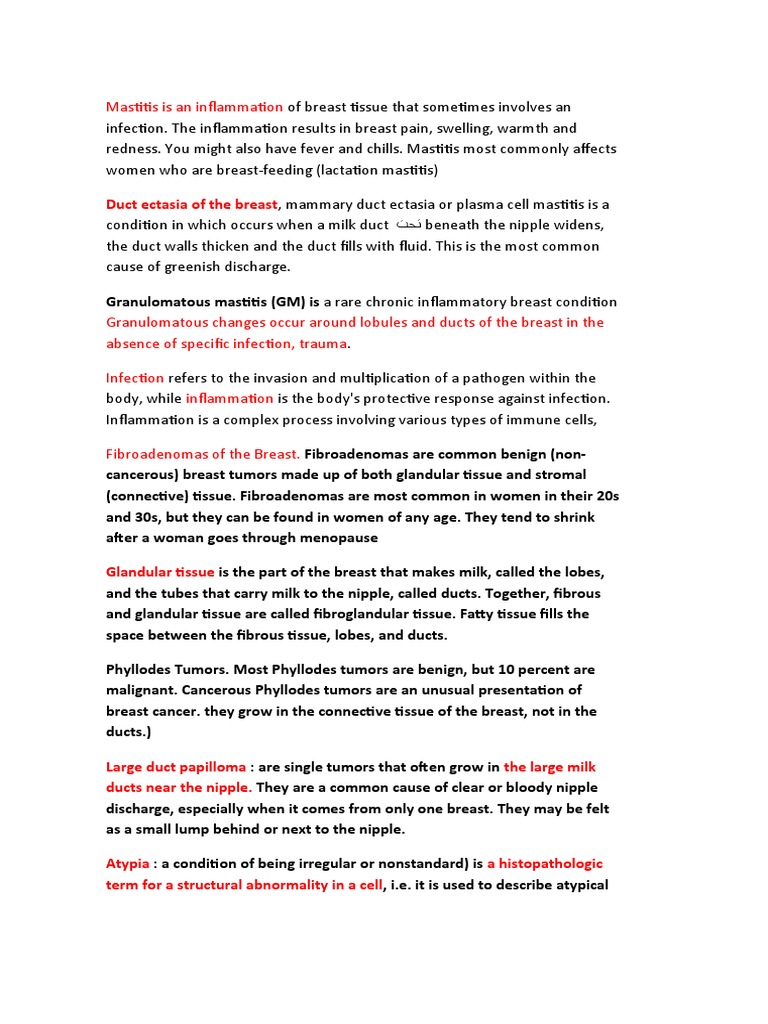 Mastitis Is An Inflammation: Duct Ectasia of The Breast | PDF | Breast ...