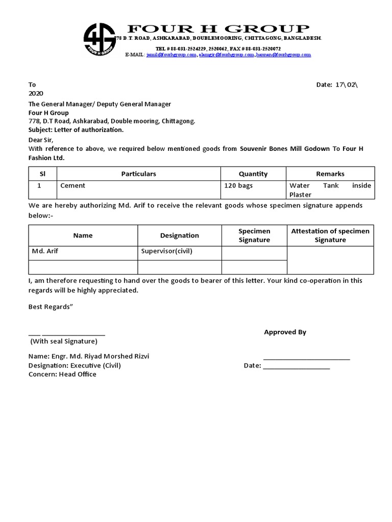 Authorization Letter | PDF | Building Materials | Materials