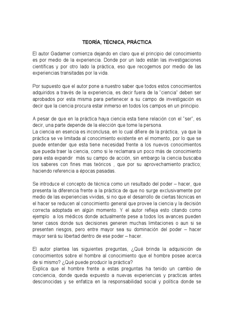 Teoria, Tecnica, Practica | PDF | Conocimiento | Teoría