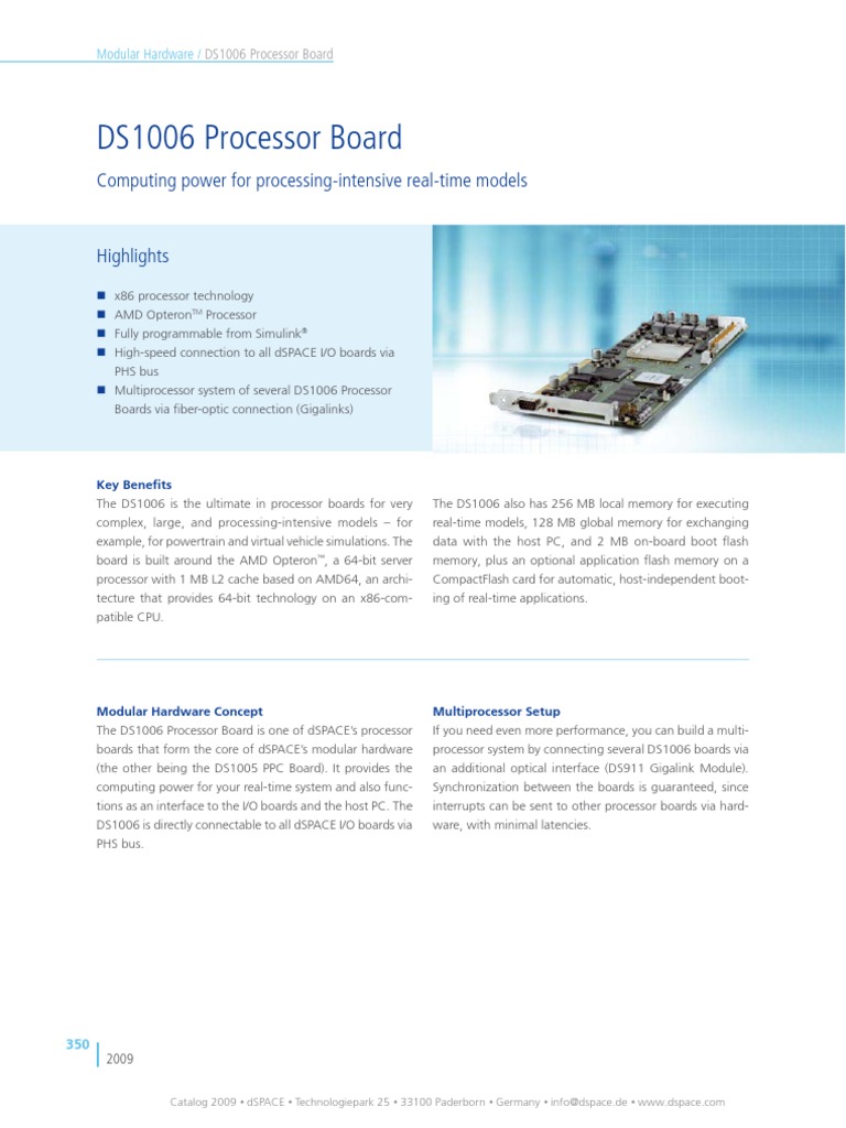 DS1006-ProcessorBoard dSPACE Catalog 2009 | PDF | Central Processing Unit | Simulation