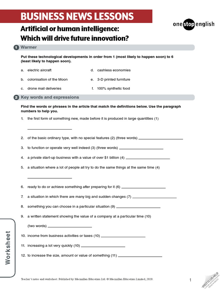Business News Bold Business Ideas Intermediate Worksheet | PDF ...