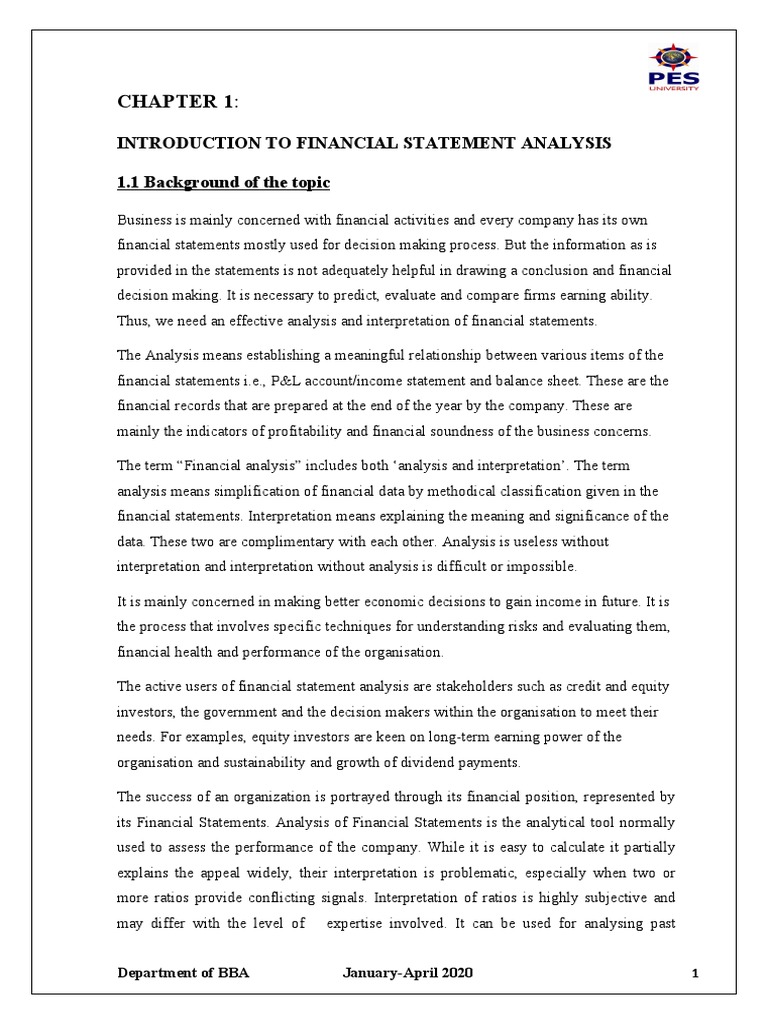Introduction To Financial Statement Analysis 1.1 Background of The ...