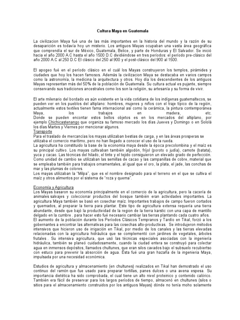 Cultura Maya en Guatemala | PDF | Civilización maya | Alimentos