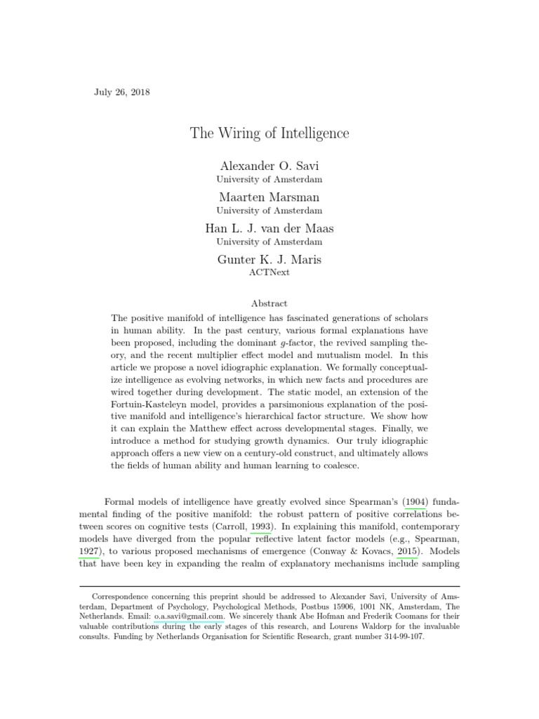 The Wiring of Intelligence: Alexander O. Savi Maarten Marsman Han L. J ...
